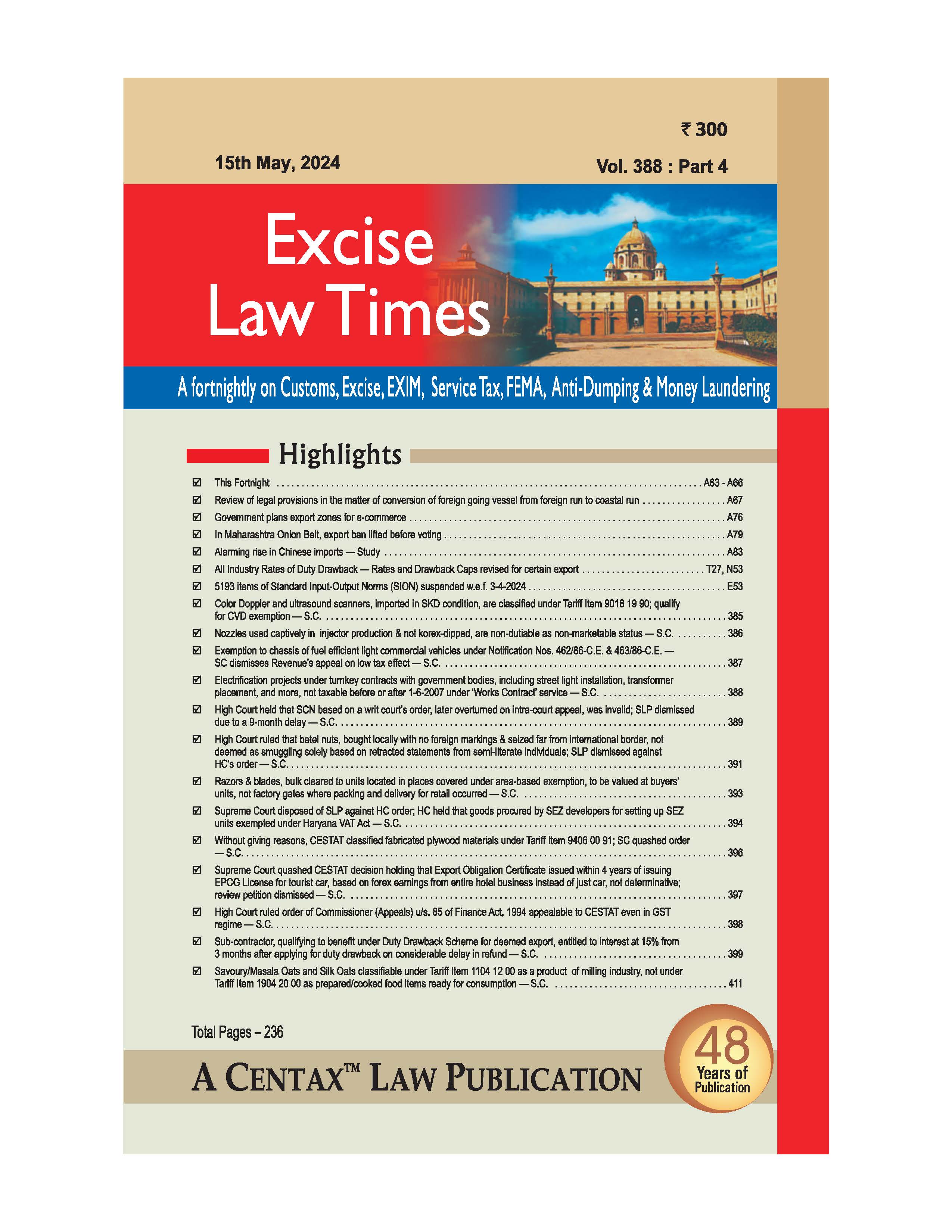 Excise Law Times - Fortnightly May 15, 2024
