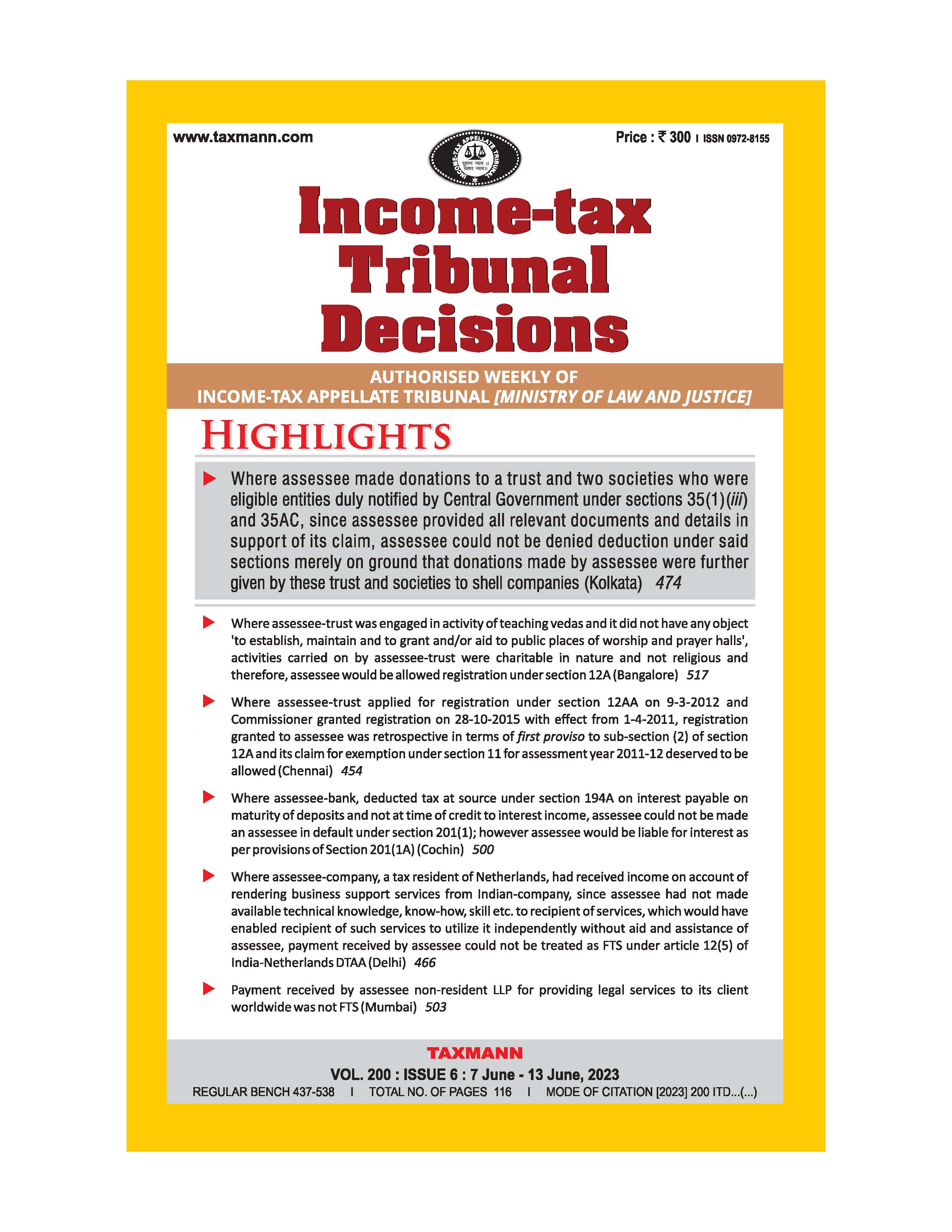 Income-Tax Tribunal Decisions - June 7 - June 13, 2023